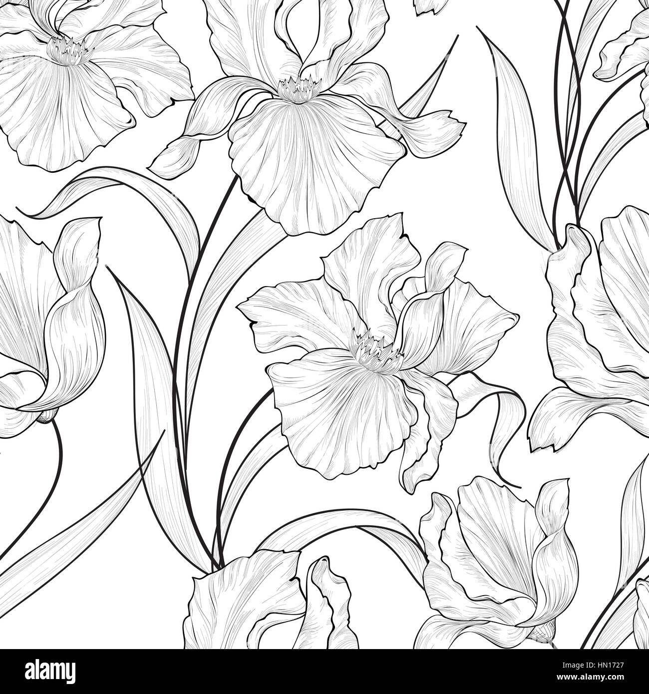 Floral seamless pattern. Flower iris swirl background. Floral ...