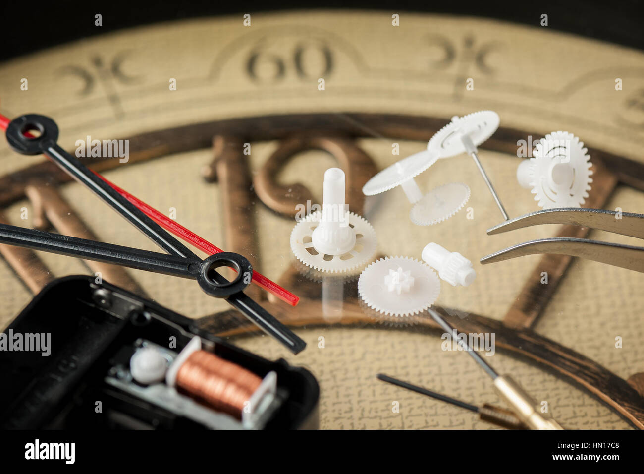 closeup mechanical clock gears, part of clock Stock Photo - Alamy