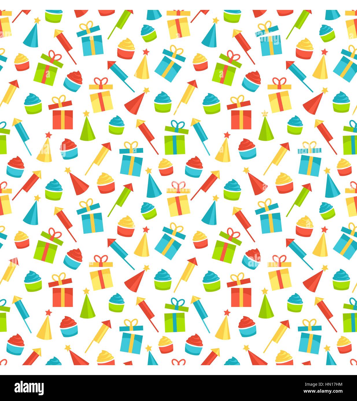 Seamless bright fun celebration festive pattern isolated on whit Stock ...