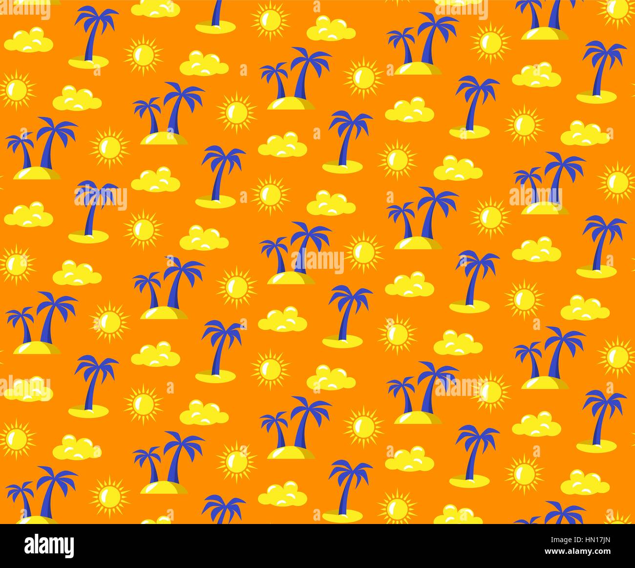 Seamless bright summer pattern with palms and suns isolated on o Stock ...