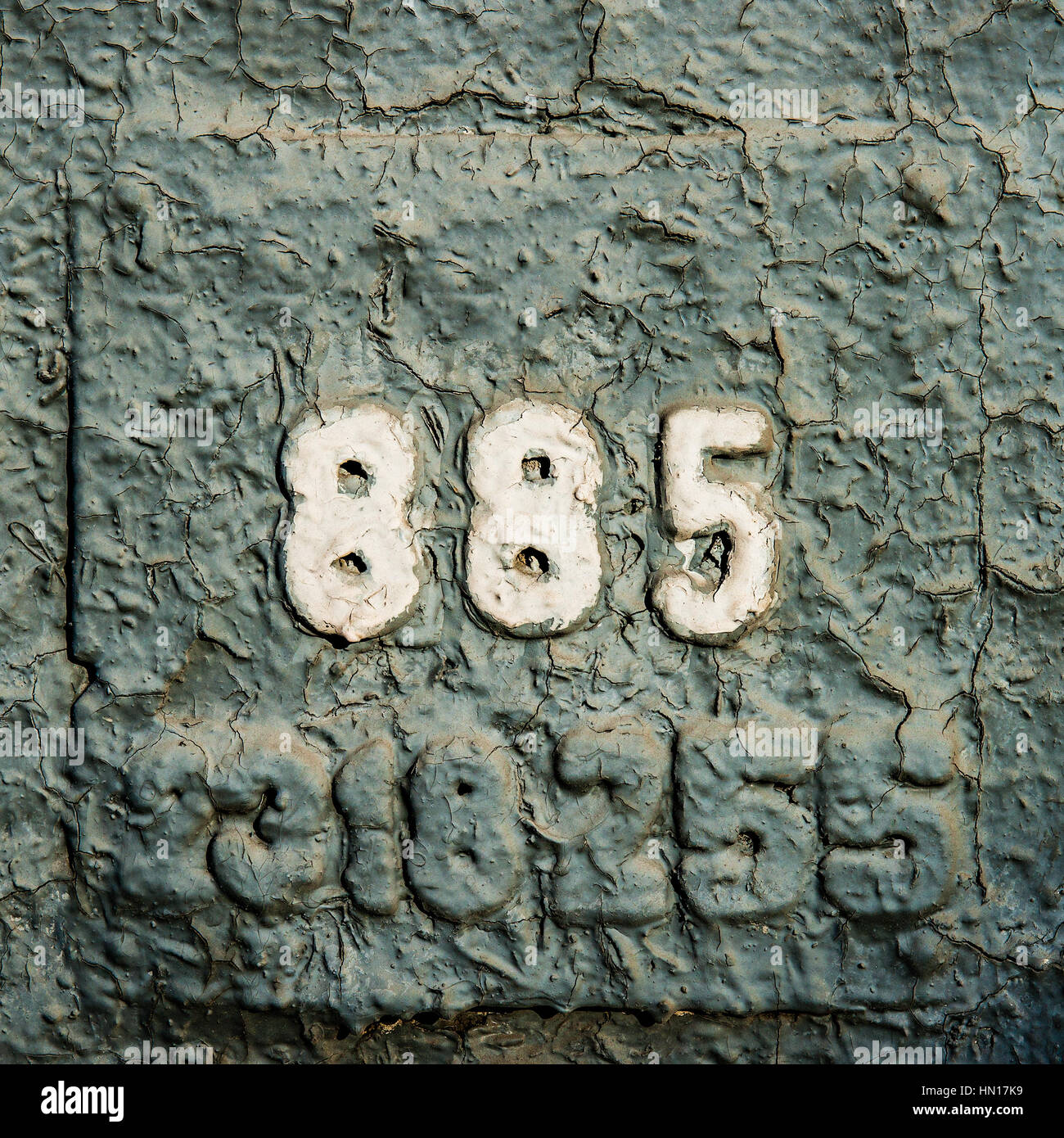 Number 885 eight hundred eighty five, painted with white paint on the ...