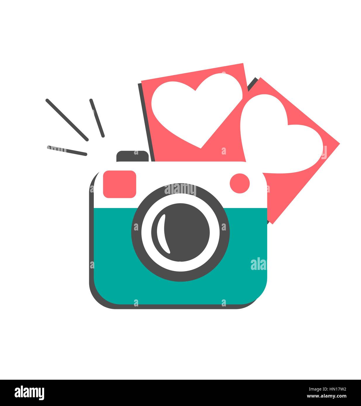 Love flat photo camera with hearts photo frames isolated on whit Stock ...