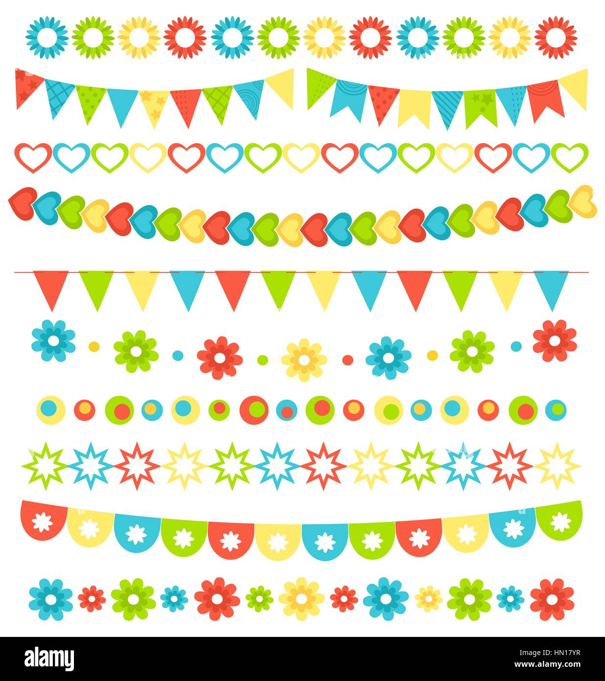 Set of multicolored flat buntings garlands flags with ornament i Stock ...
