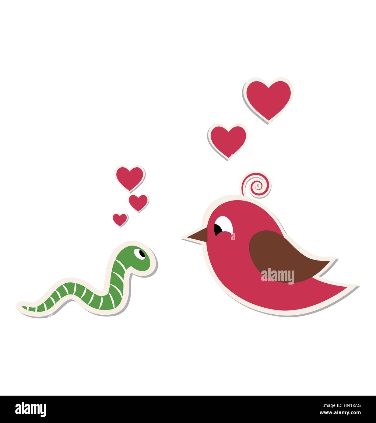 Cute loving worm and bird isolated on white Stock Vector Image & Art ...
