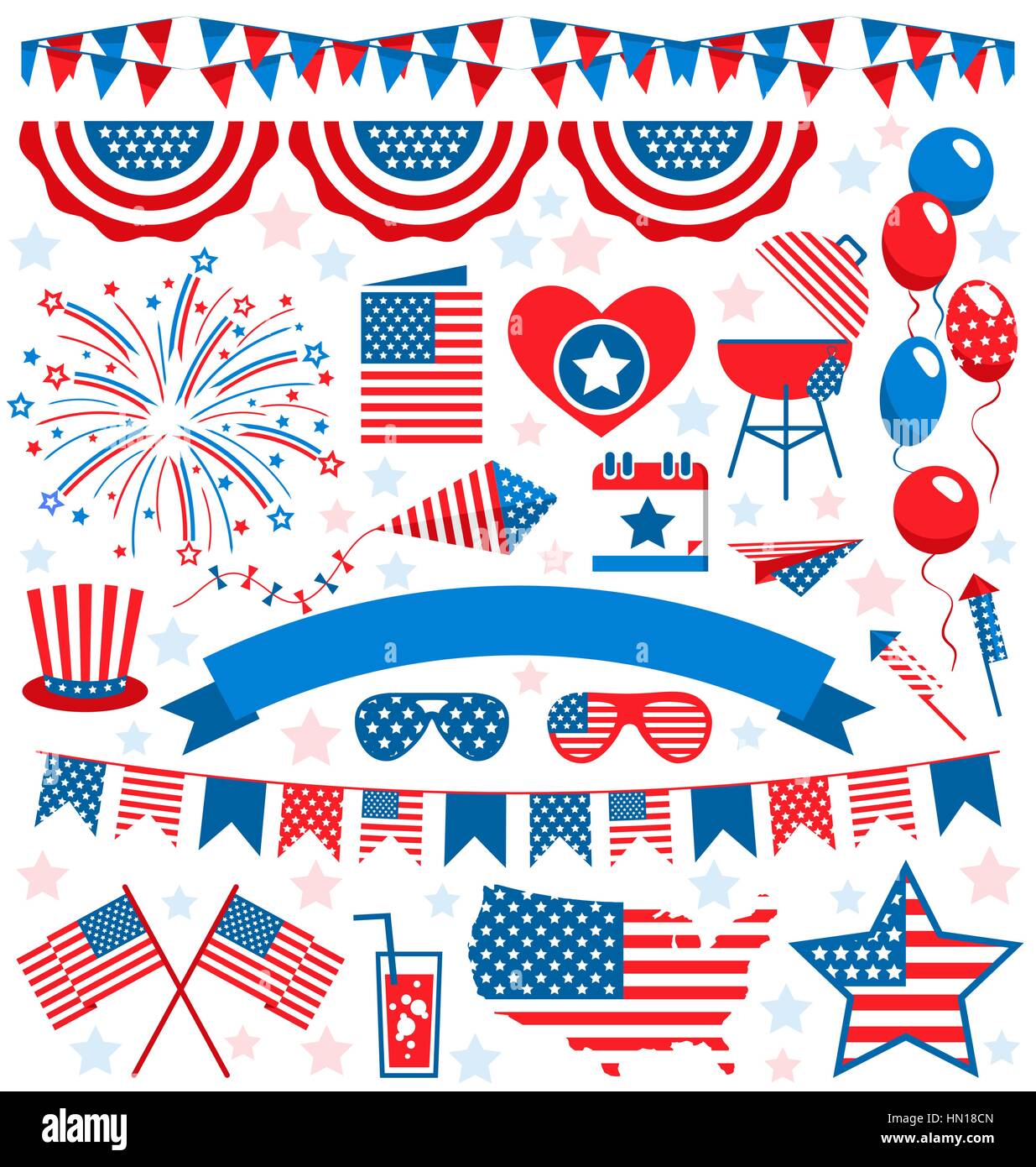 USA celebration flat national symbols set for independence day i Stock ...