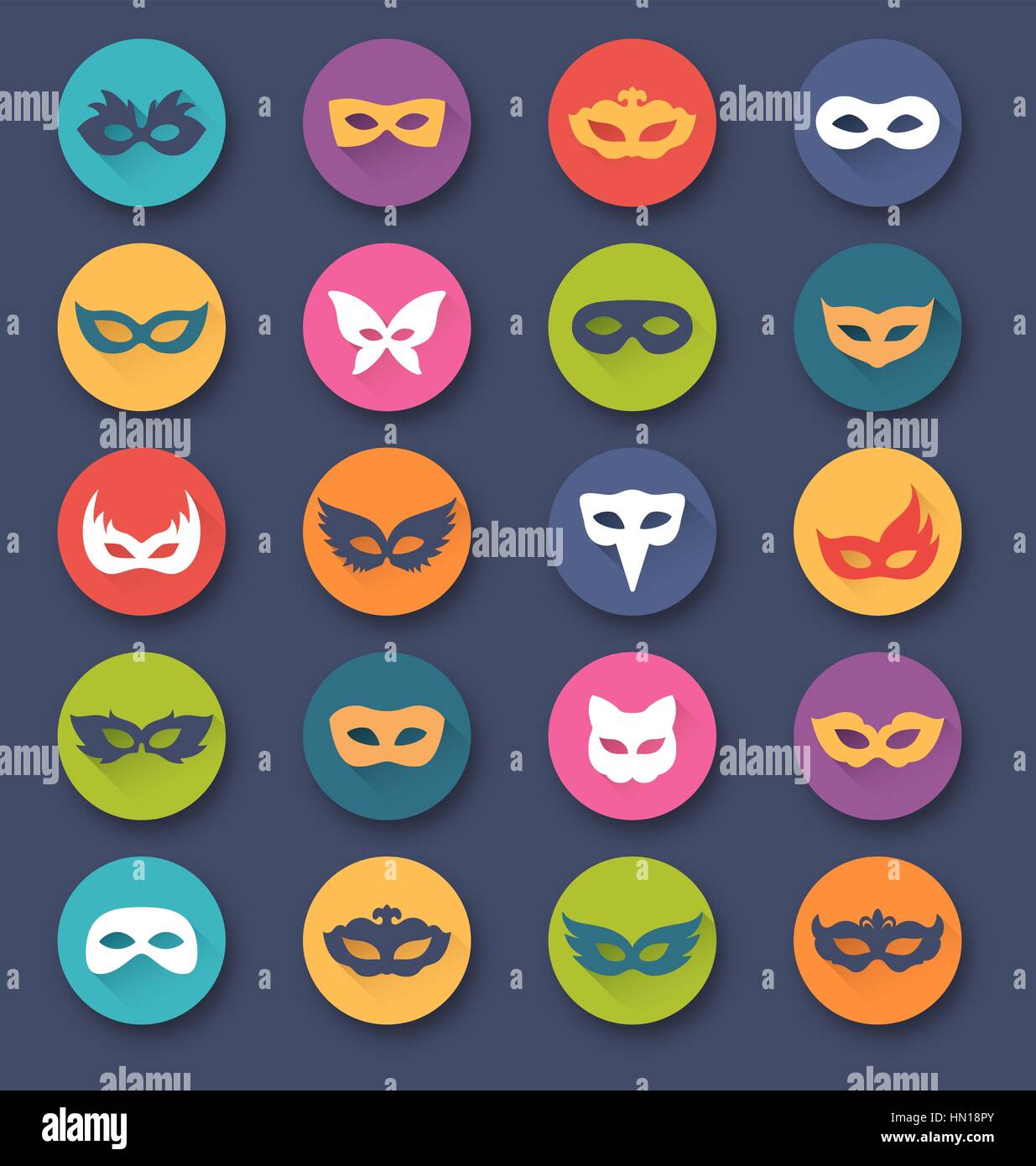 Set Collection of Circle Carnival Masquerade Masks Icons Isolate Stock ...