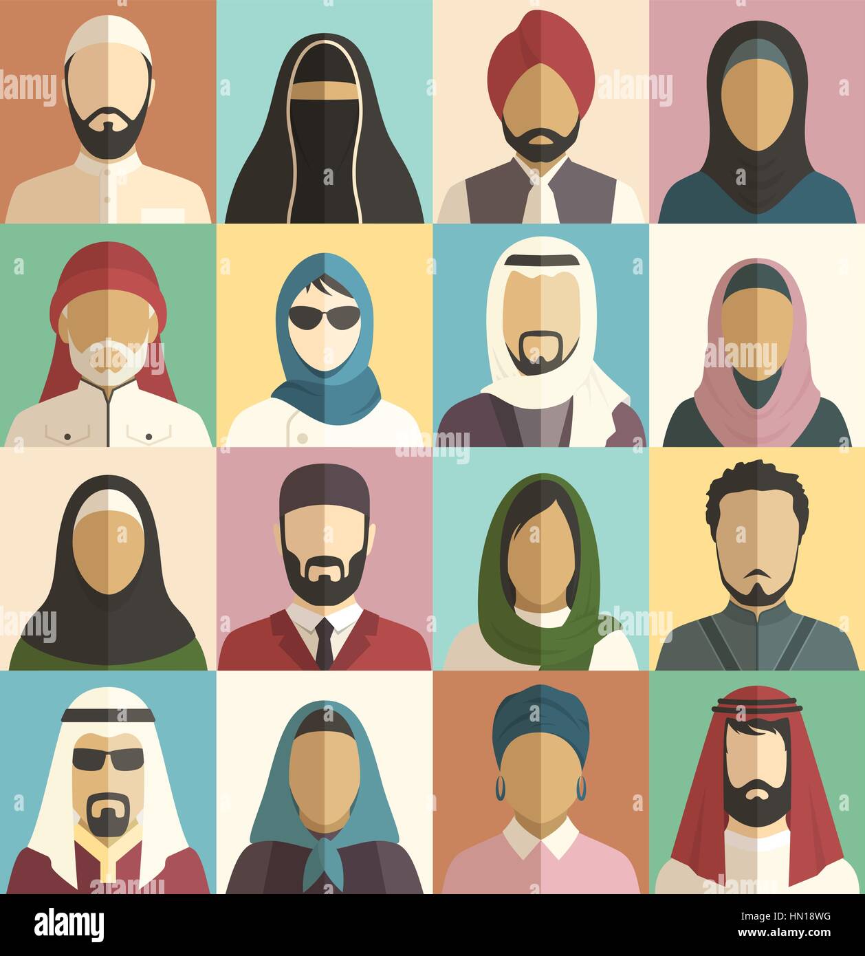 Set of Muslim Islamic People Faces Avatars Characters Icons Stock ...