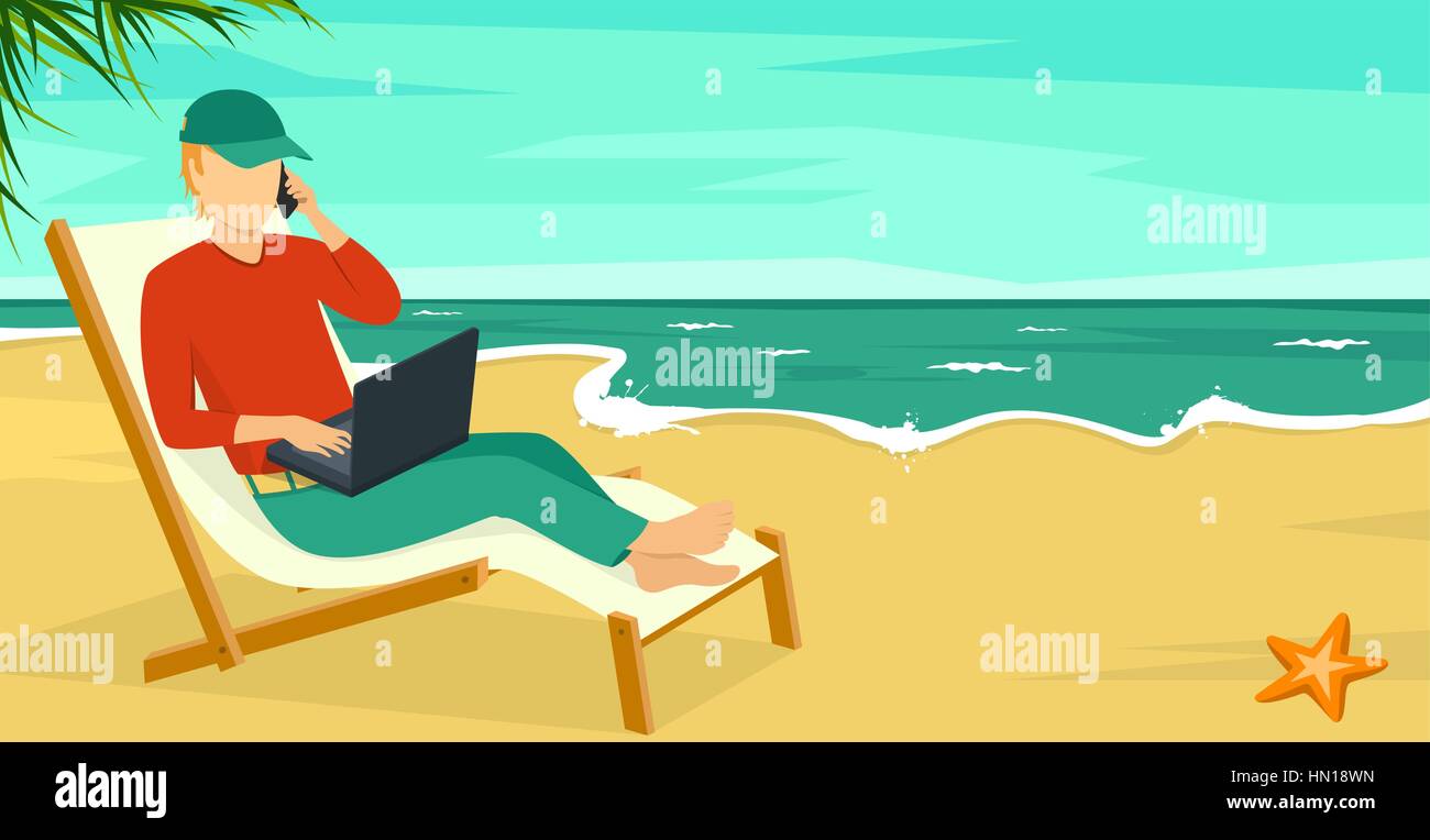 Businessman beach laptop Stock Vector Images - Alamy