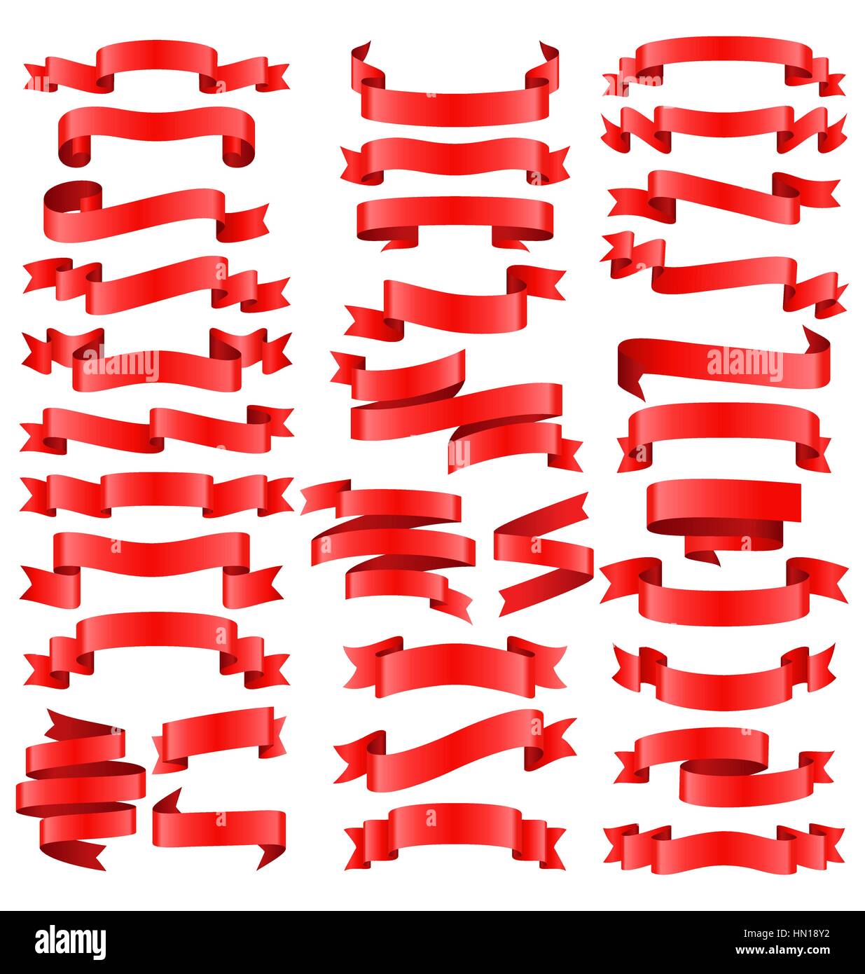 Set of Red Celebration Curved Ribbons Variations Isolated on Whi Stock ...