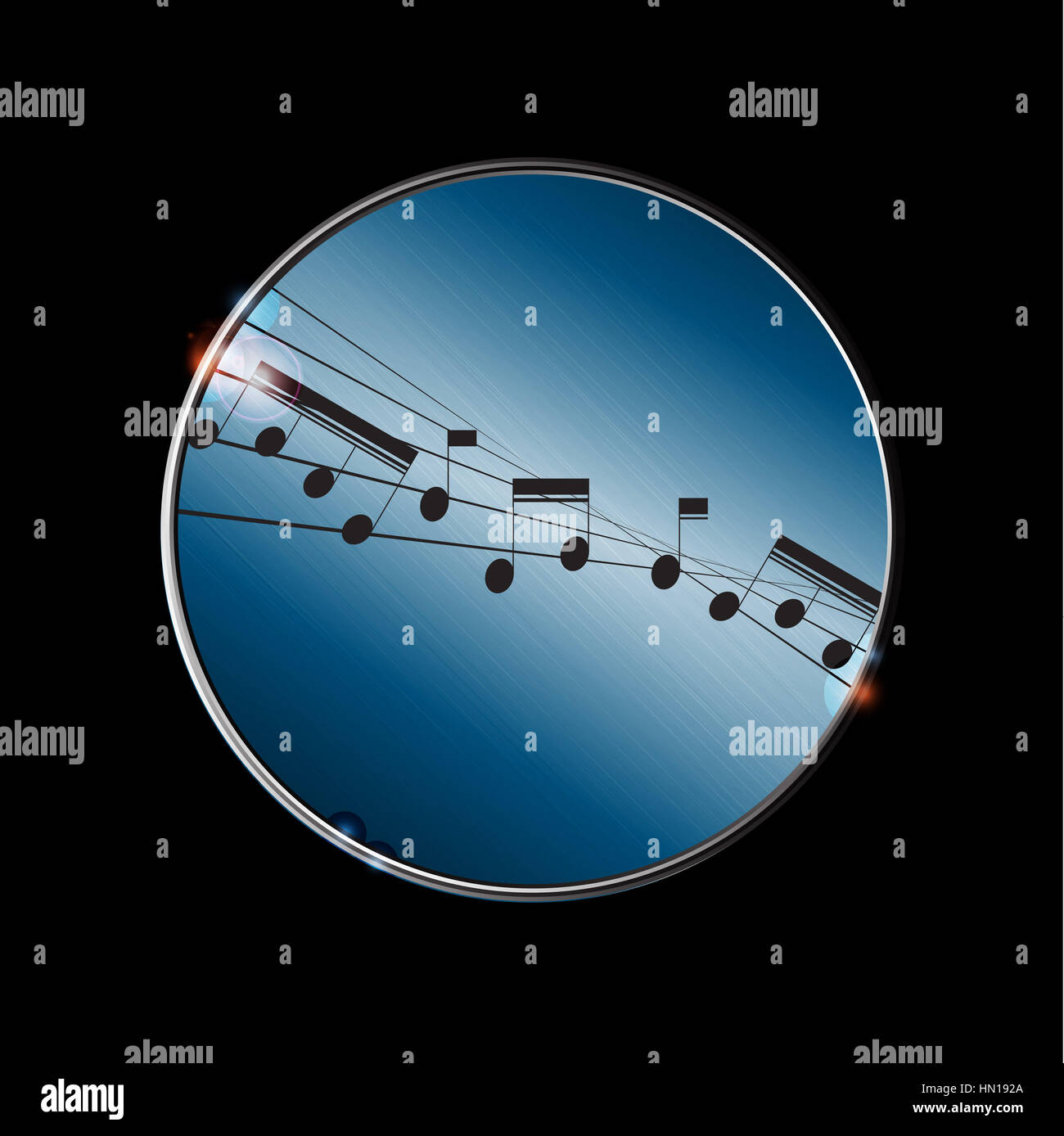 Metallic Border With Distorted Music Pentagram and Notes Over Black ...