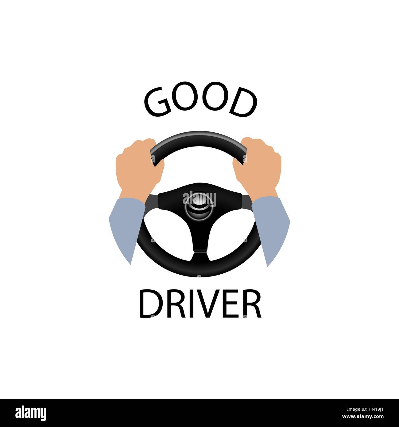 Good driver sign. Diver design element with hands holding steering ...
