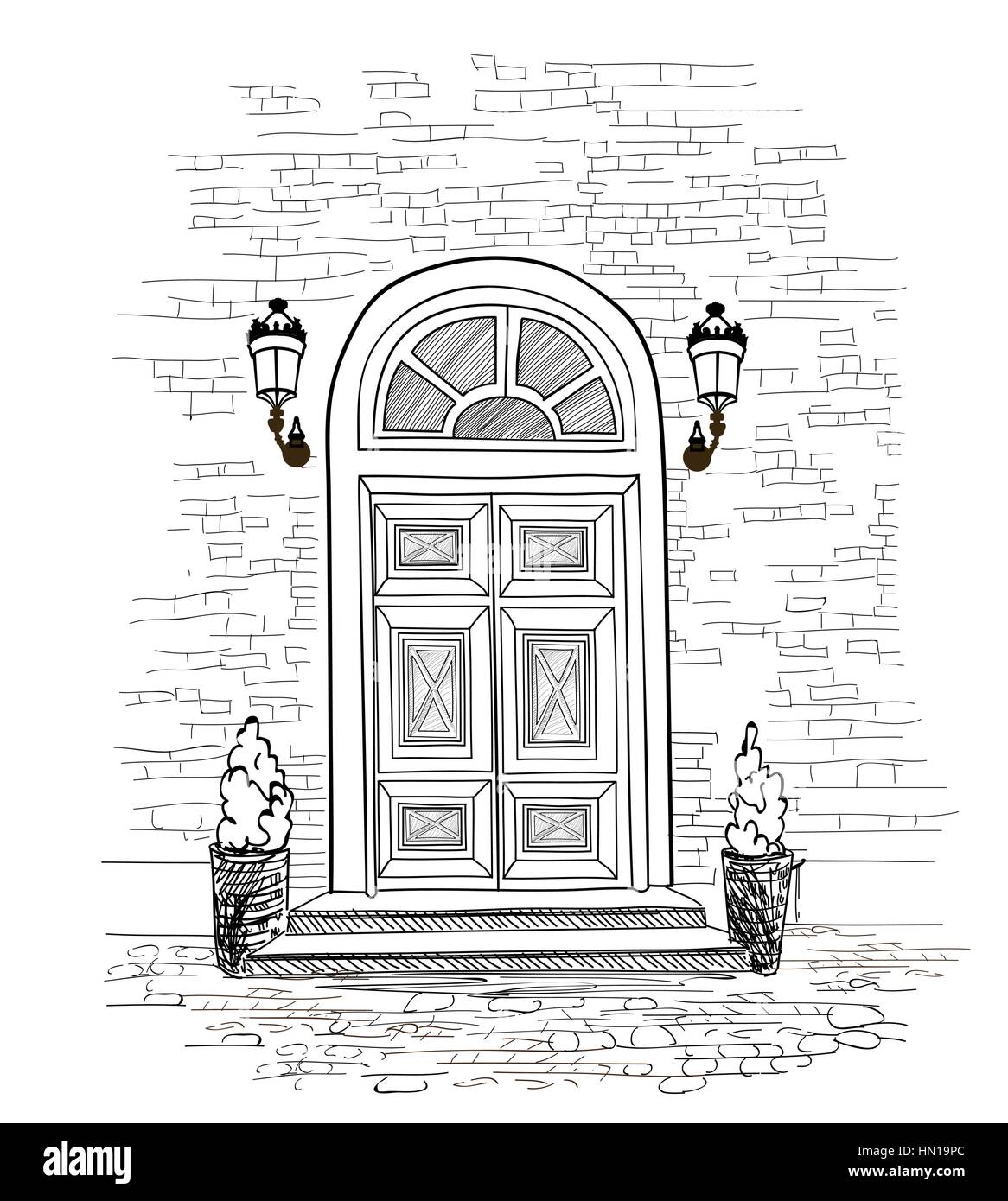 Door background. House door entrance hand drawing illustration Stock ...
