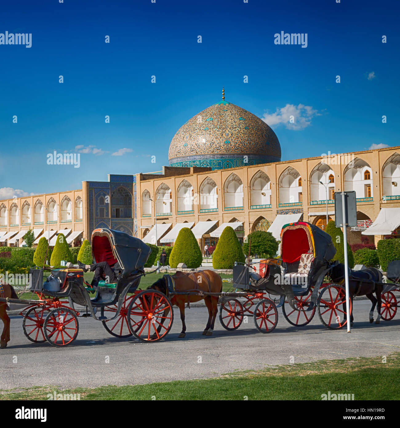 in iran old square mosque and fountain water backlight Stock Photo - Alamy
