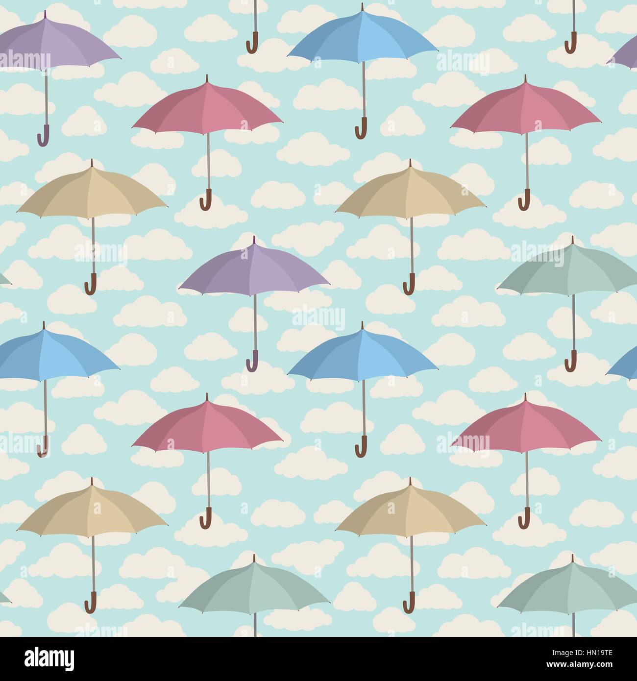 Umbrella seamless pattern. Cloudy sky tiling pattern. Rainy weather ...
