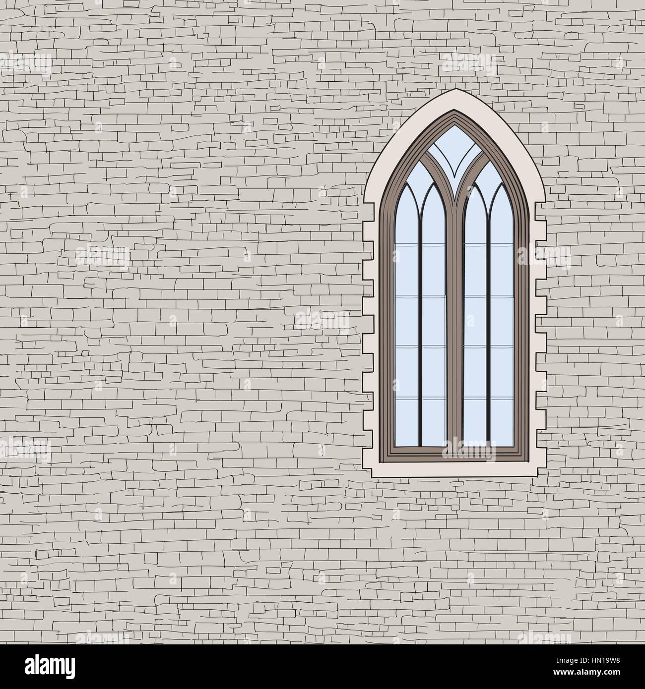Ancient brick wall background with gothic window. Shabby brick wall ...