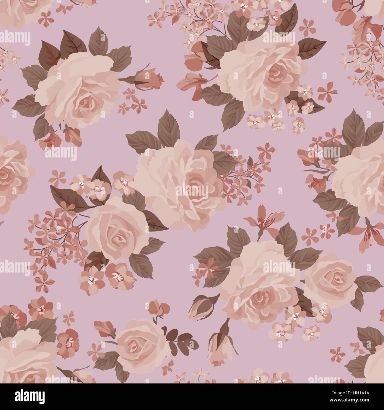 Floral pattern. Flower rose posy watercolor plant pattern in retro ...