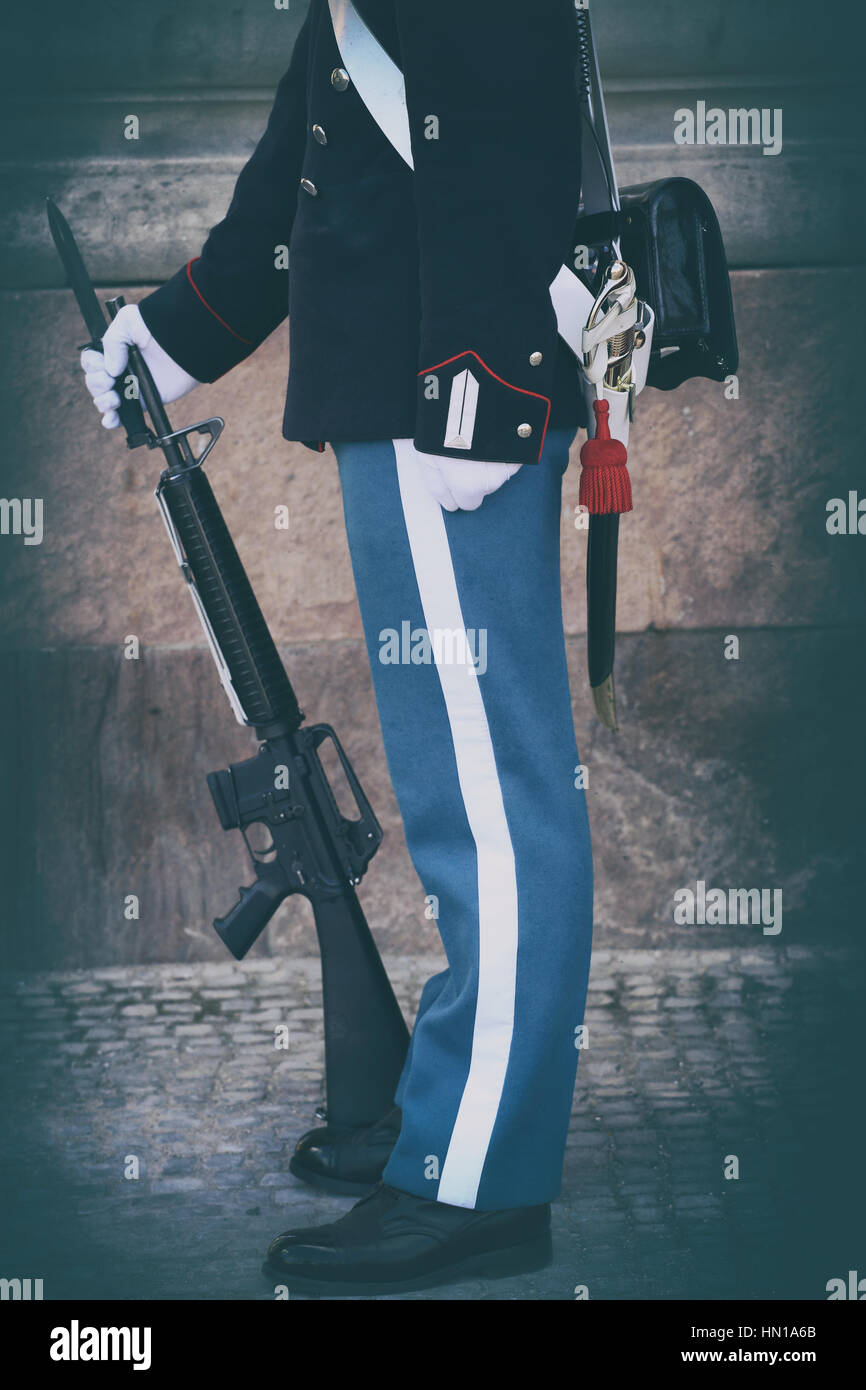 Danish Royal Life Guard on the central plaza of Amalienborg palace ...