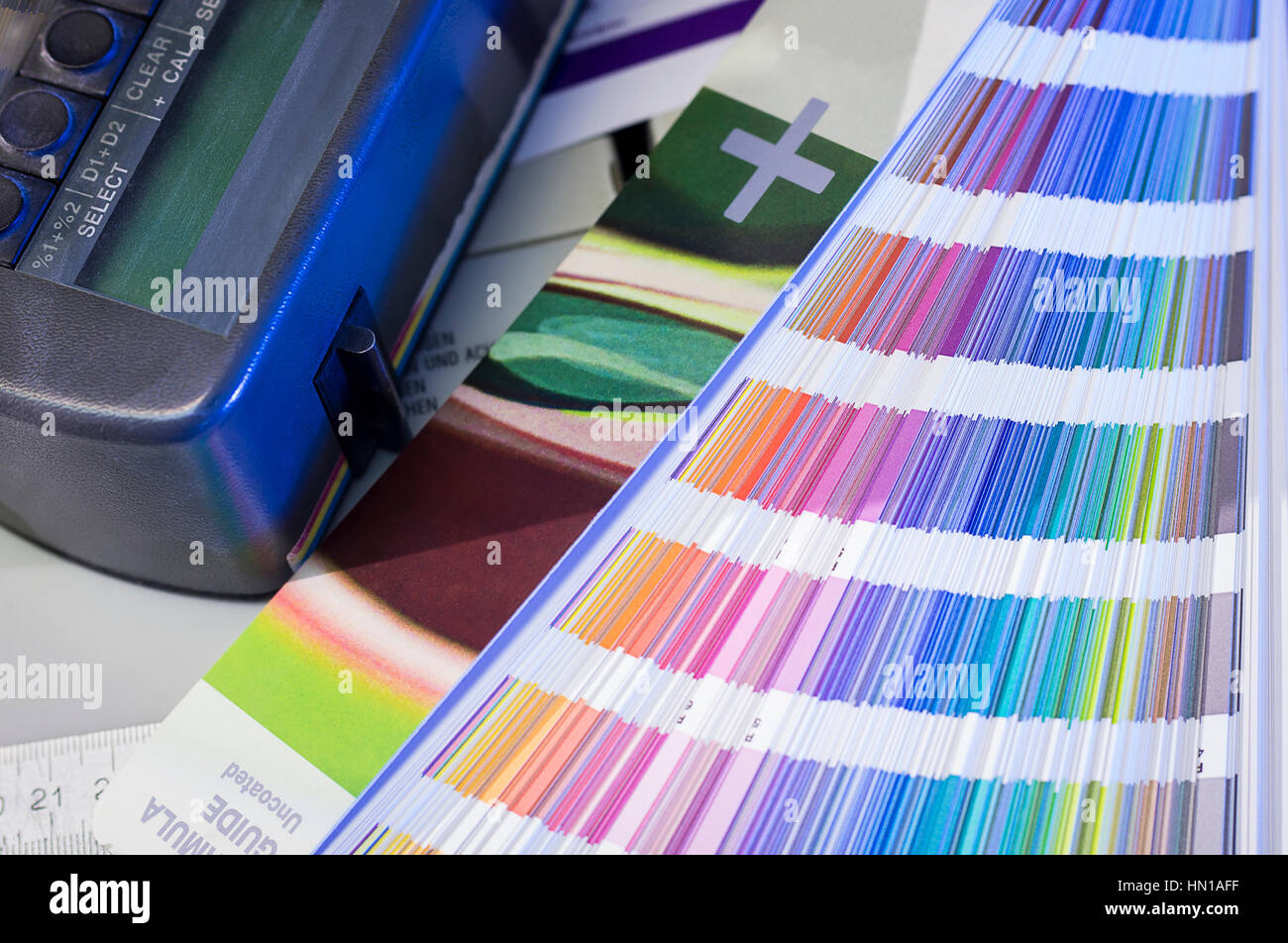 Color management in printing process with magnifying glass, color ...