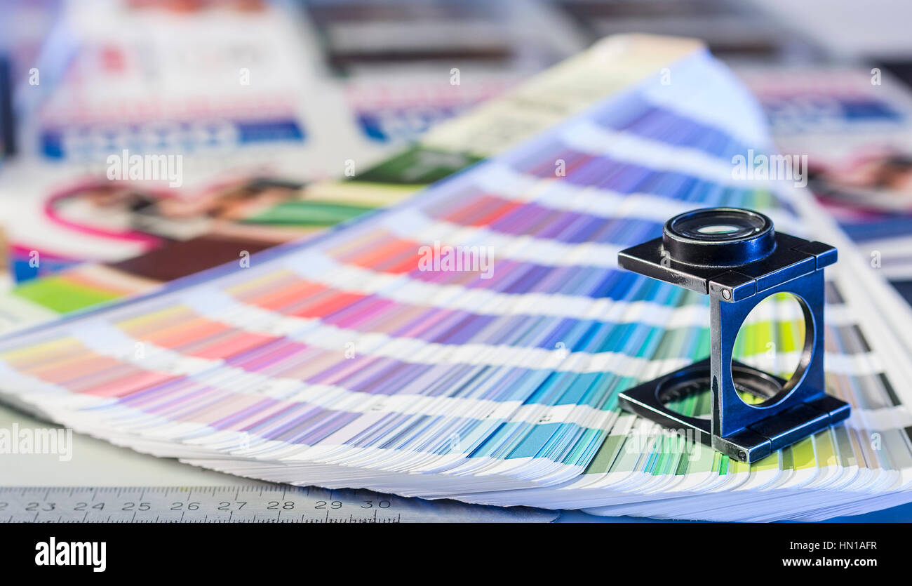 Color management in printing process with magnifying glass and color ...