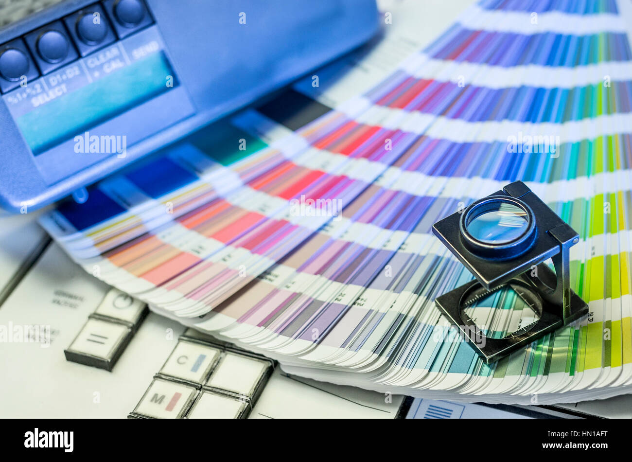 Color management in printing process with magnifying glass, color ...