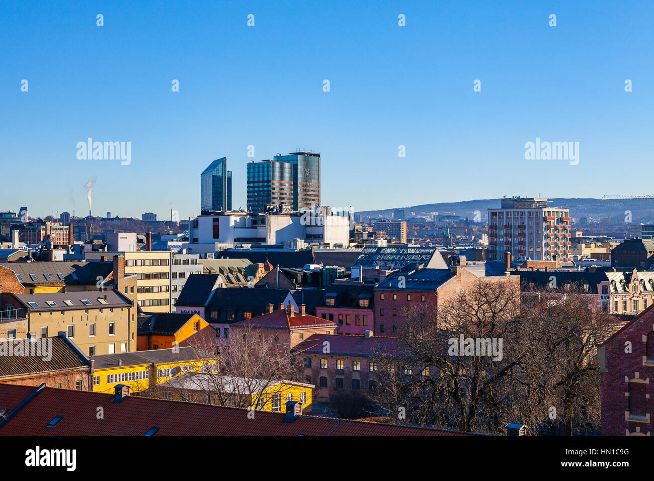 Oslo, Norway. Aerial view of city from the Akershus fort Stock Photo ...