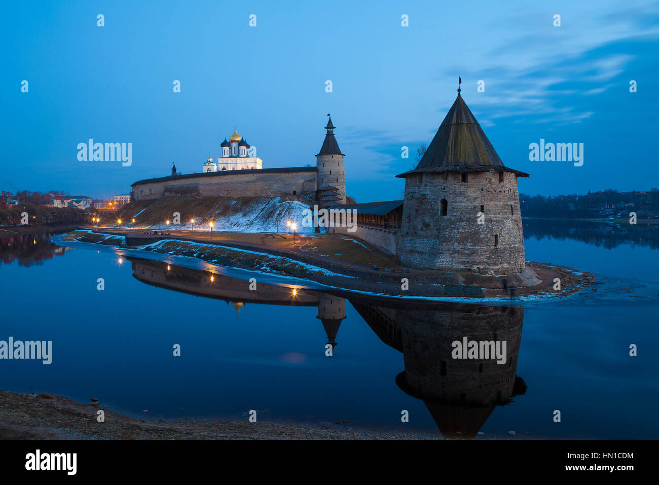 Pskov Kremlin at the confluence of two rivers, the Great and Pskov at ...