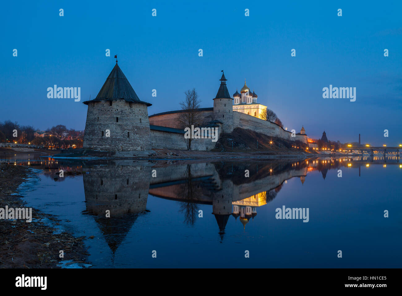Pskov Kremlin at the confluence of two rivers, the Great and Pskov at ...