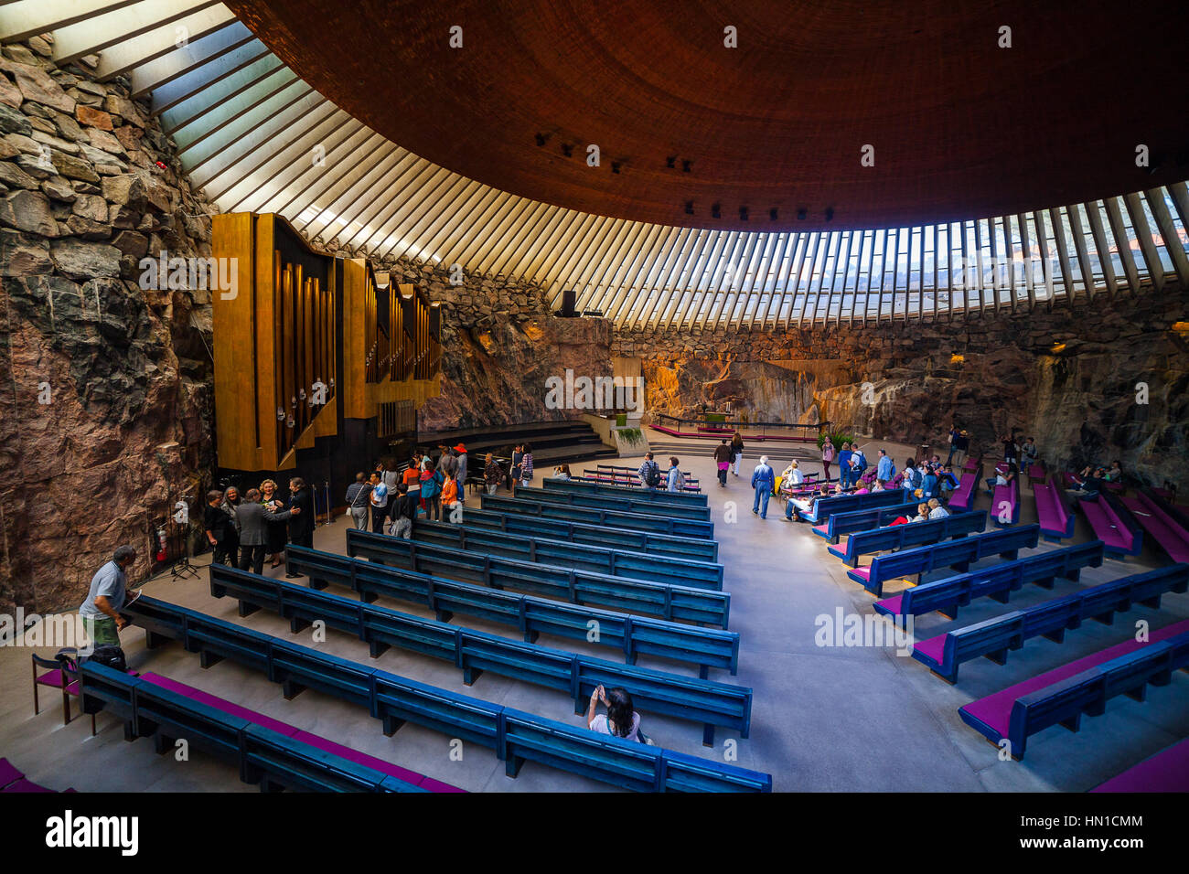 HELSINKI, FINLAND - 01 AUG 2015. Interior of the Temple Square Church ...