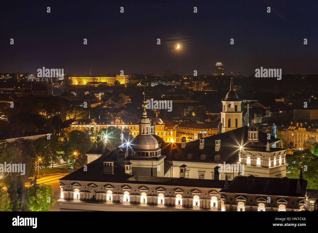 Vilnius city night aerial view - Lithuanian capital by bird eye Stock ...