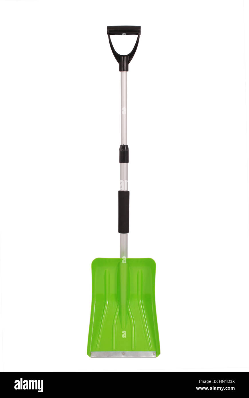 Green snow shovel isolated on white. Clipping path Stock Photo - Alamy