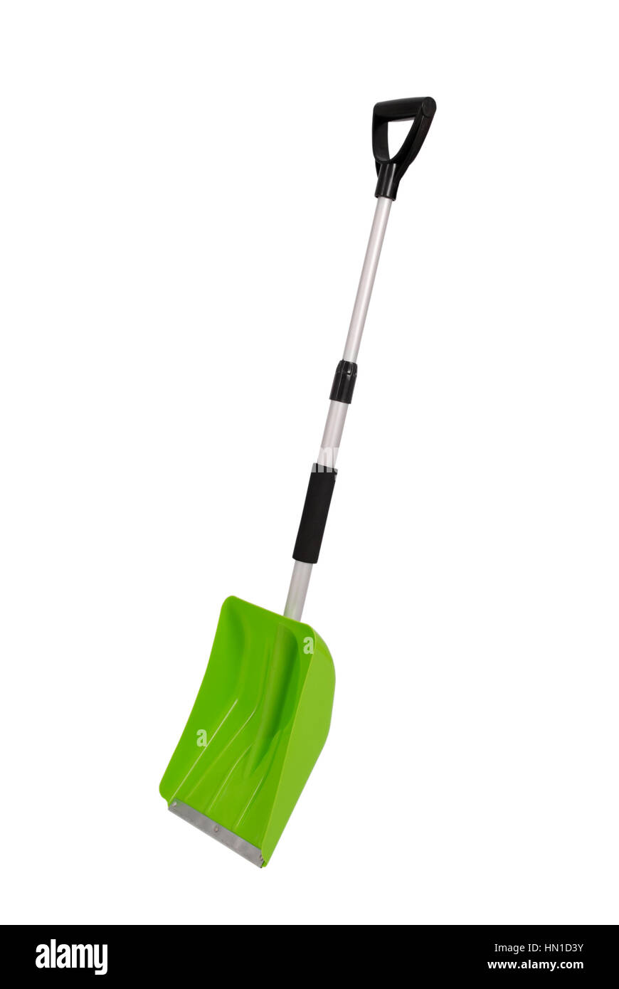 Green snow shovel isolated on white. Clipping path Stock Photo - Alamy