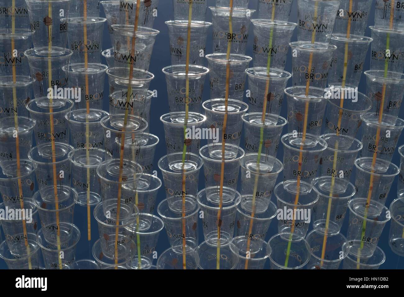 Recycled decorative canopy made from used plastic cups at the Coconut ...