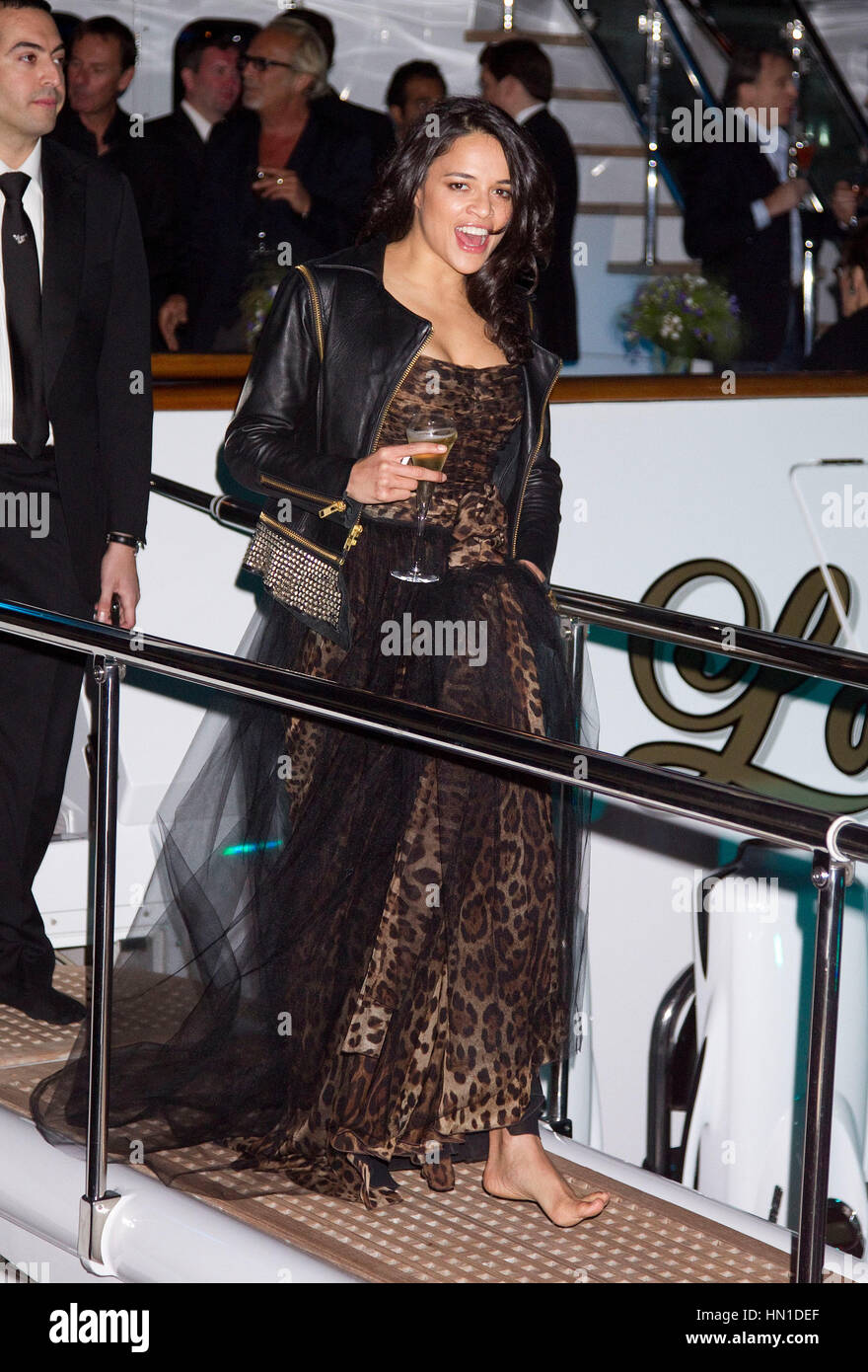 Michelle Rodriguez arrives at a yacht party aboard the Lady Joy at the ...