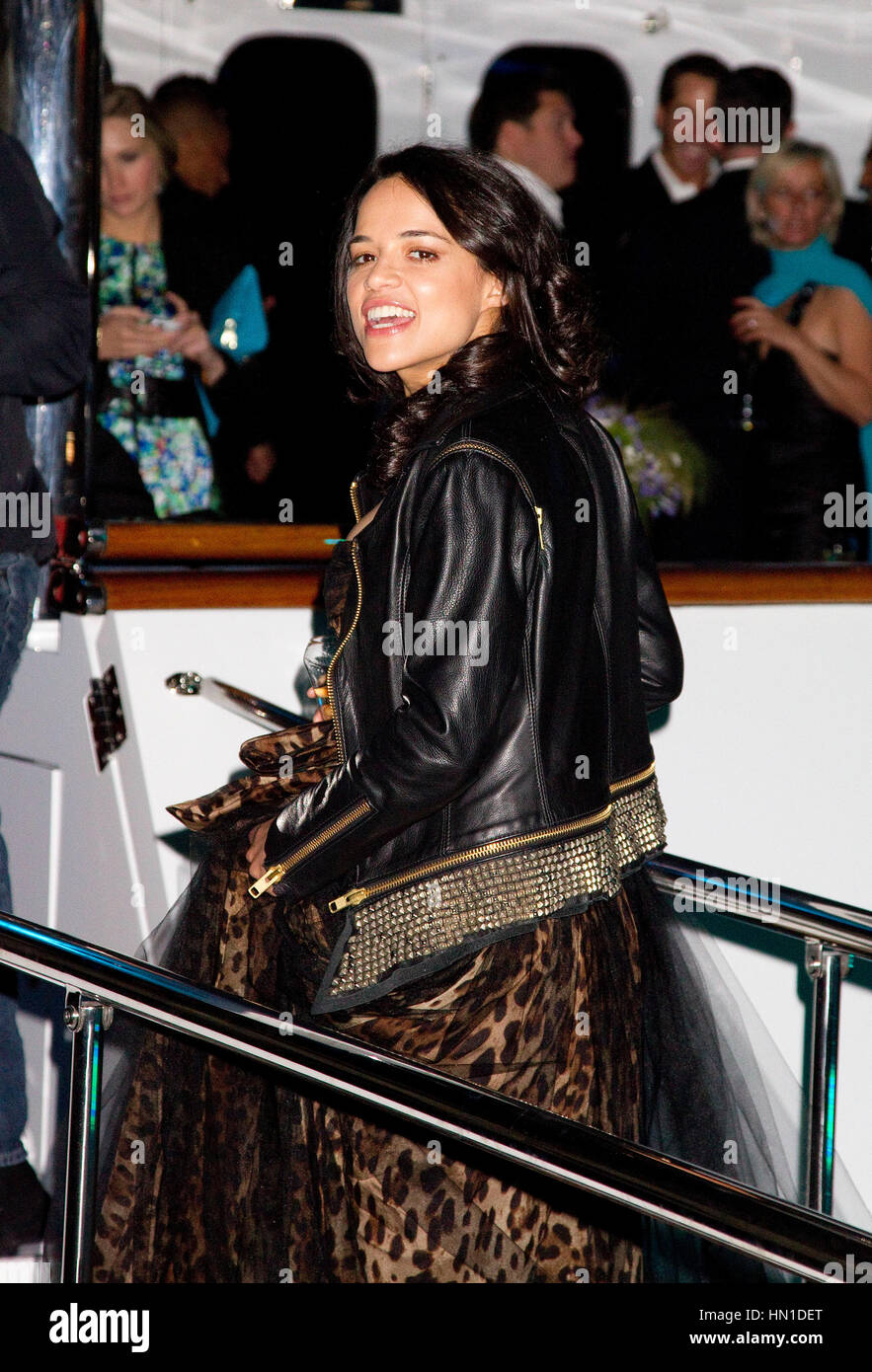 Michelle Rodriguez arrives at a yacht party aboard the Lady Joy at the ...