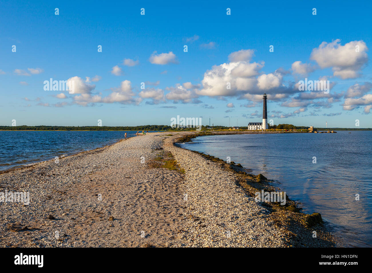 Sorve lighthouse against blue sky, Saaremaa island, Estonia. Long and ...