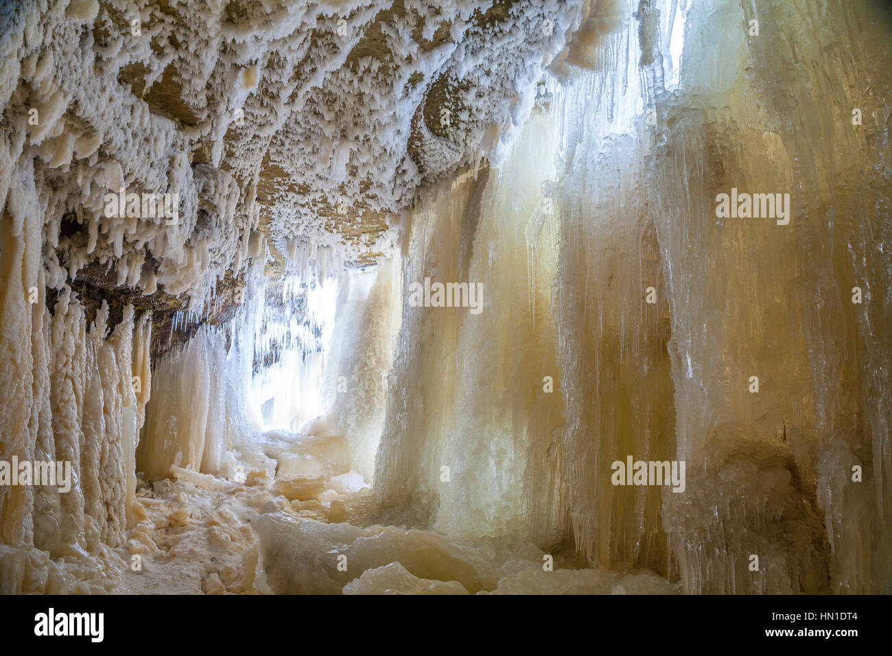 Ice cave in frozen waterfall Jagala, Estonia Stock Photo - Alamy