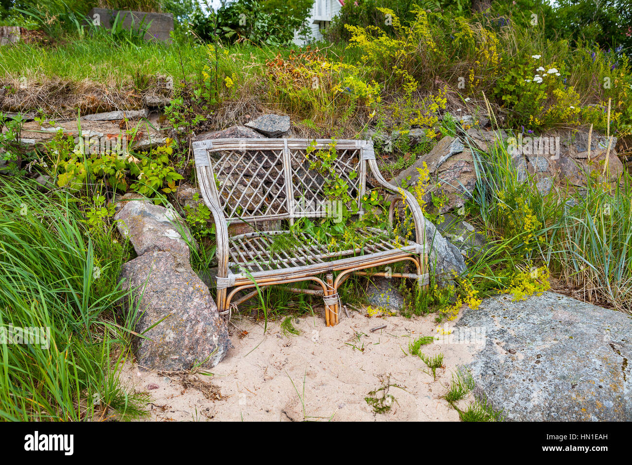 Beach wicker bench at beach near Kasmu, Lahemaa national park, Estonia ...