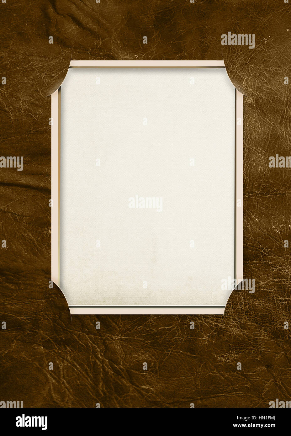 rectangle frame with slit corners in brown leather Stock Photo - Alamy