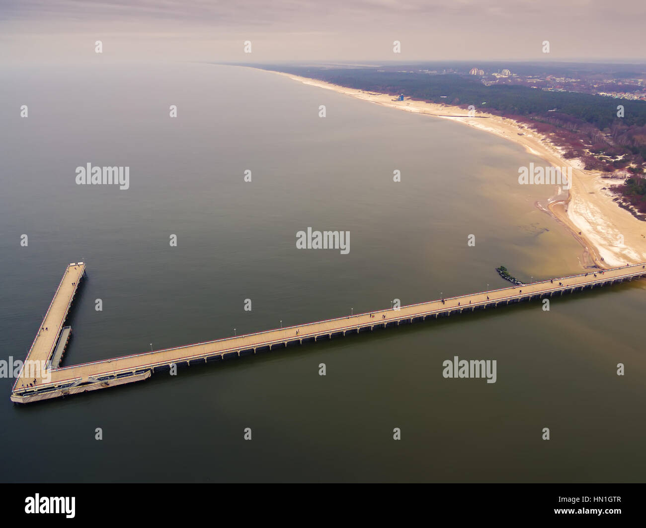 Palanga, Lithuania: aerial top view of Sea Bridge in winter Stock Photo ...