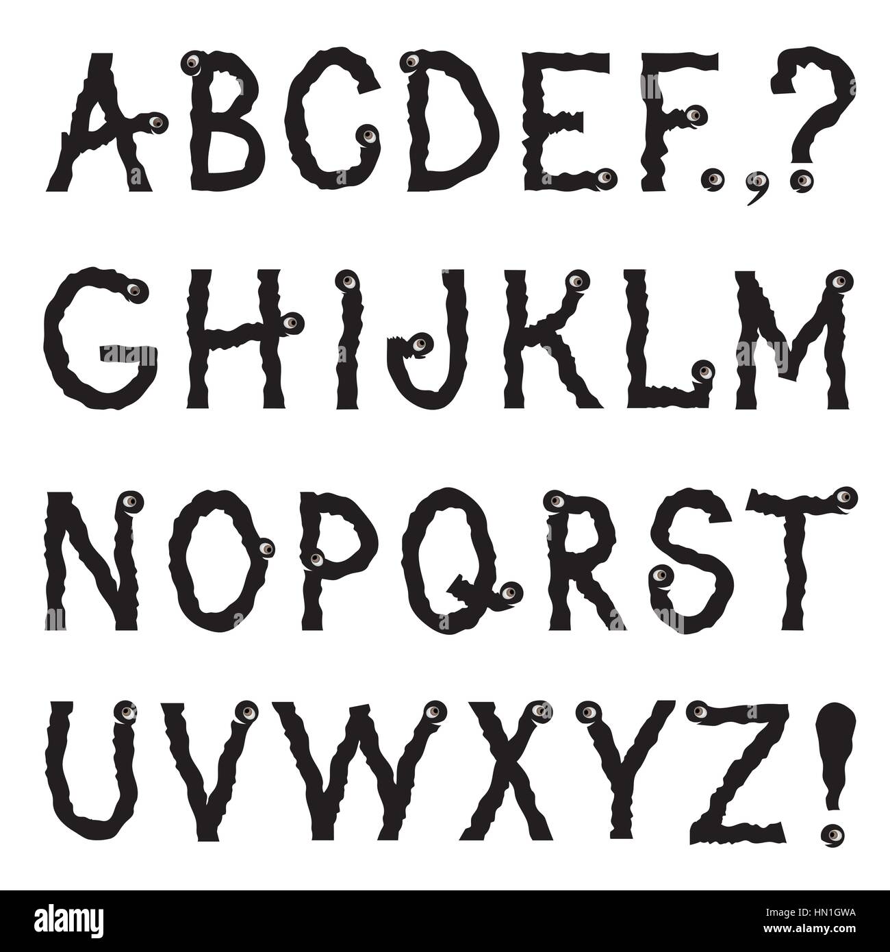 Alphabet. Cartoon fictional animal shakily crawling line drawing ...