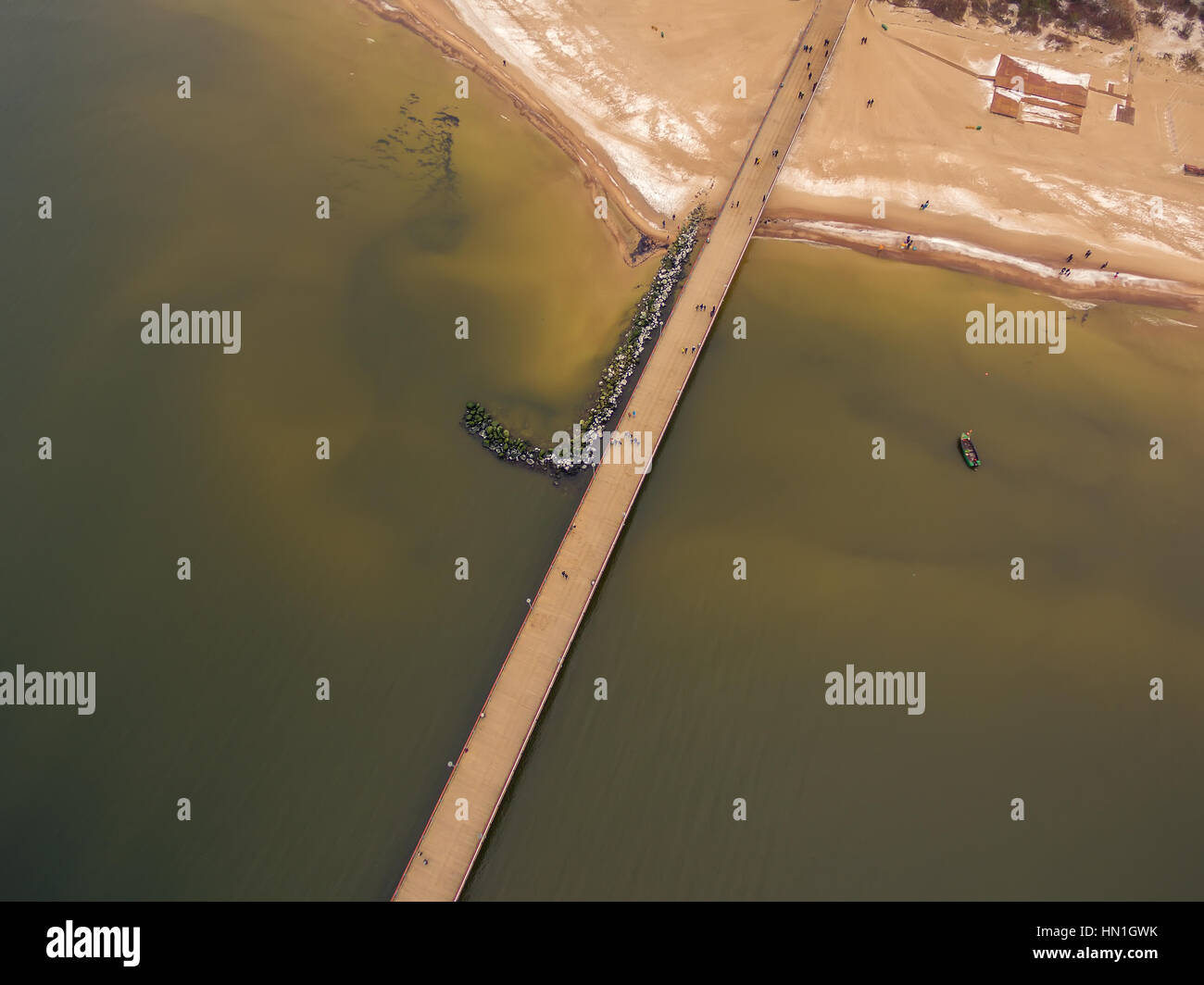 Palanga, Lithuania: aerial top view of Sea Bridge in winter Stock Photo ...