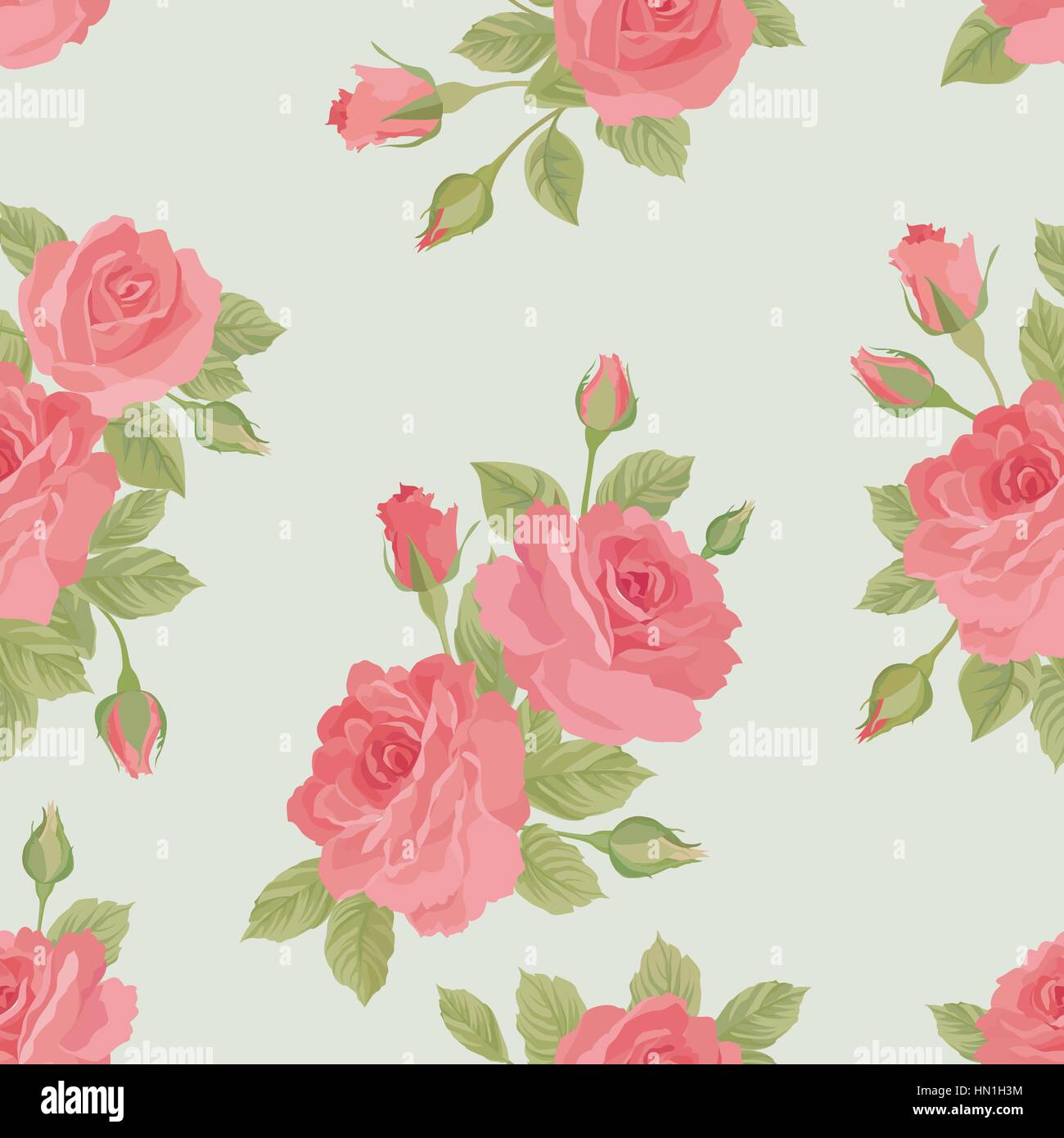Floral pattern. Flower rose posy watercolor plant pattern in retro ...