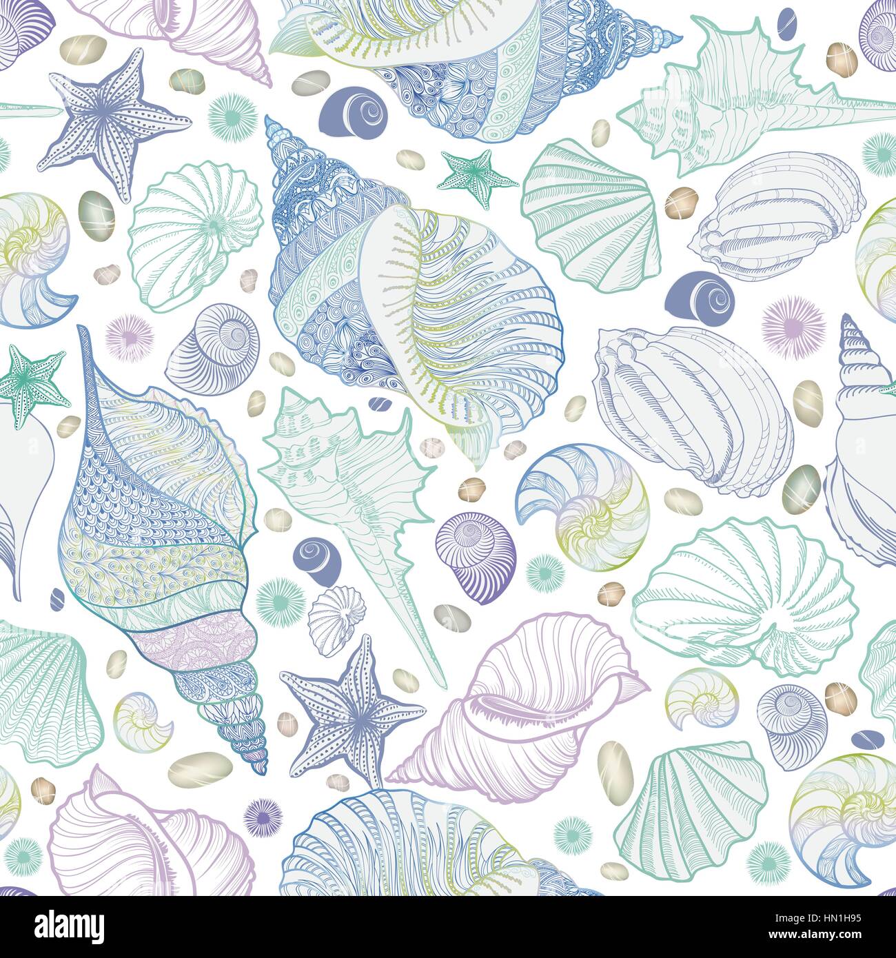 Seashell seamless pattern. Summer holiday marine background. Underwater ...
