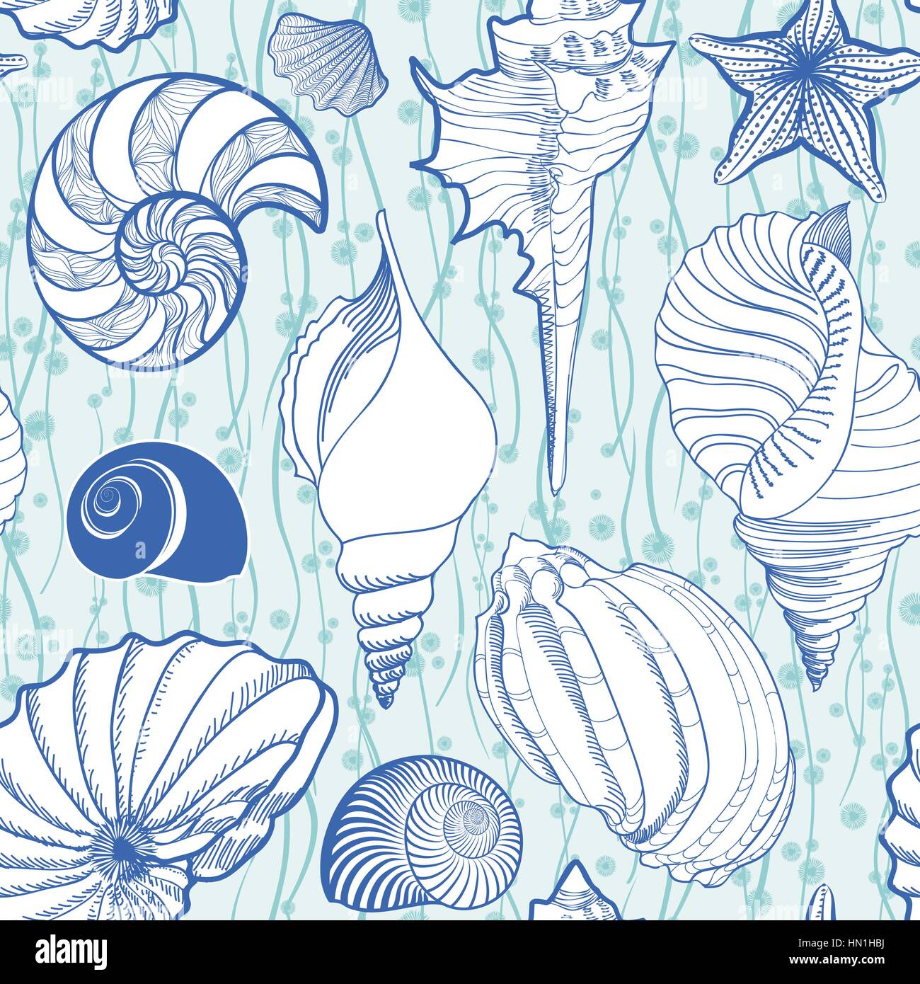 Seashell seamless pattern. Summer holiday marine background. Underwater ...