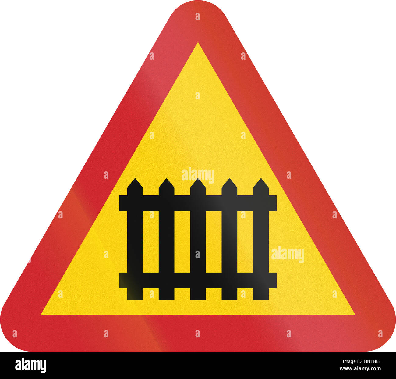 Road sign used in Sweden - Level crossing with gates Stock Photo - Alamy