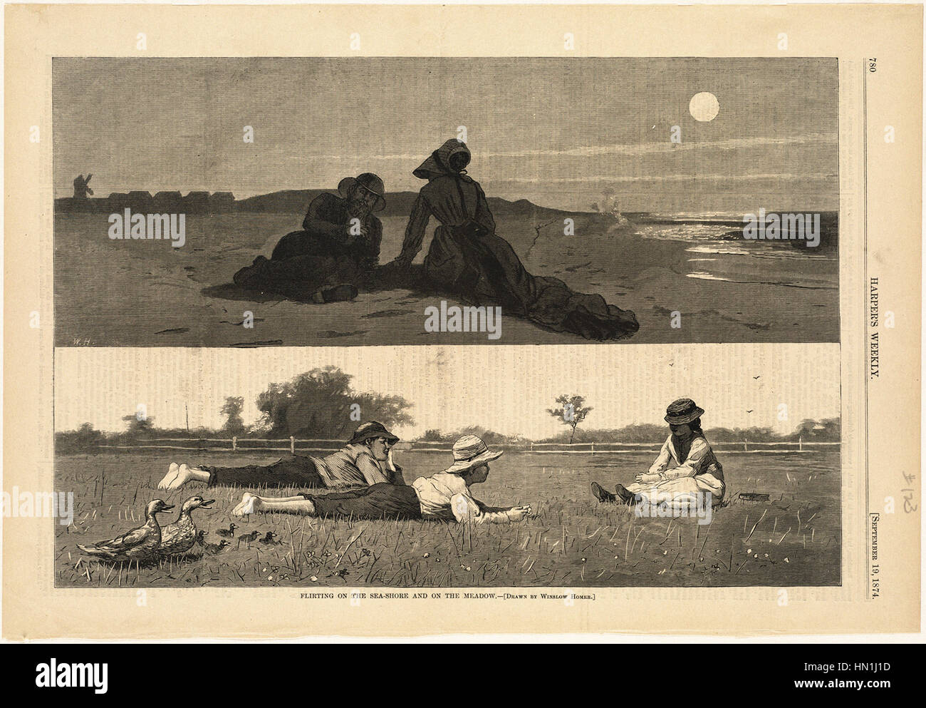 Winslow Homer - Flirting on the sea-shore and on the meadow Stock Photo ...