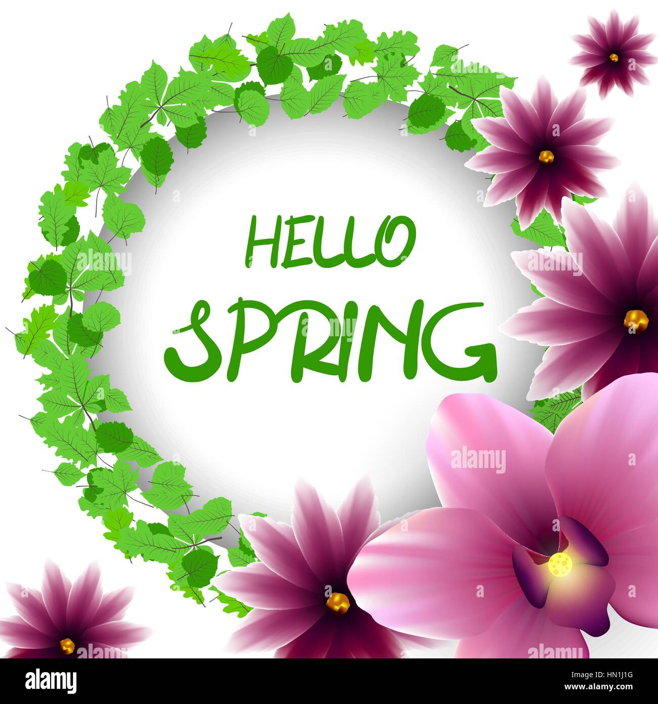 Invitation card of hello spring, border frame with leaf floral, elegant ...