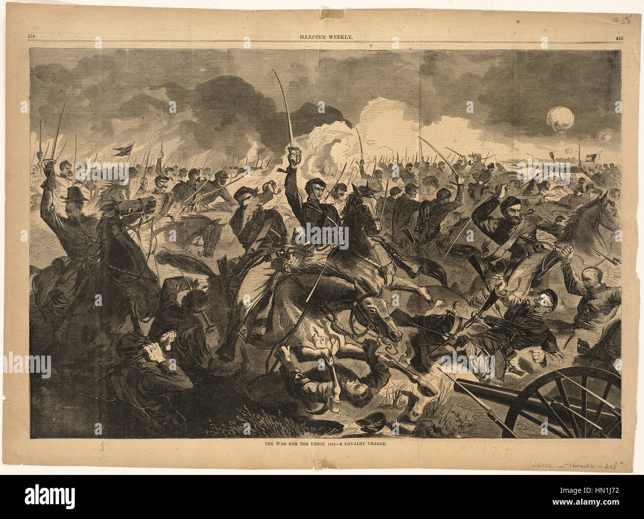 Winslow Homer - The War for the Union 1862 -- A cavalry charge Stock ...