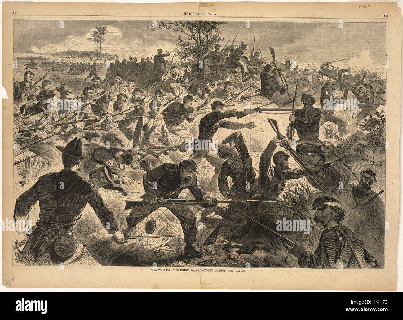 Winslow Homer - The War for the Union, 1862 -- A bayonet charge Stock ...