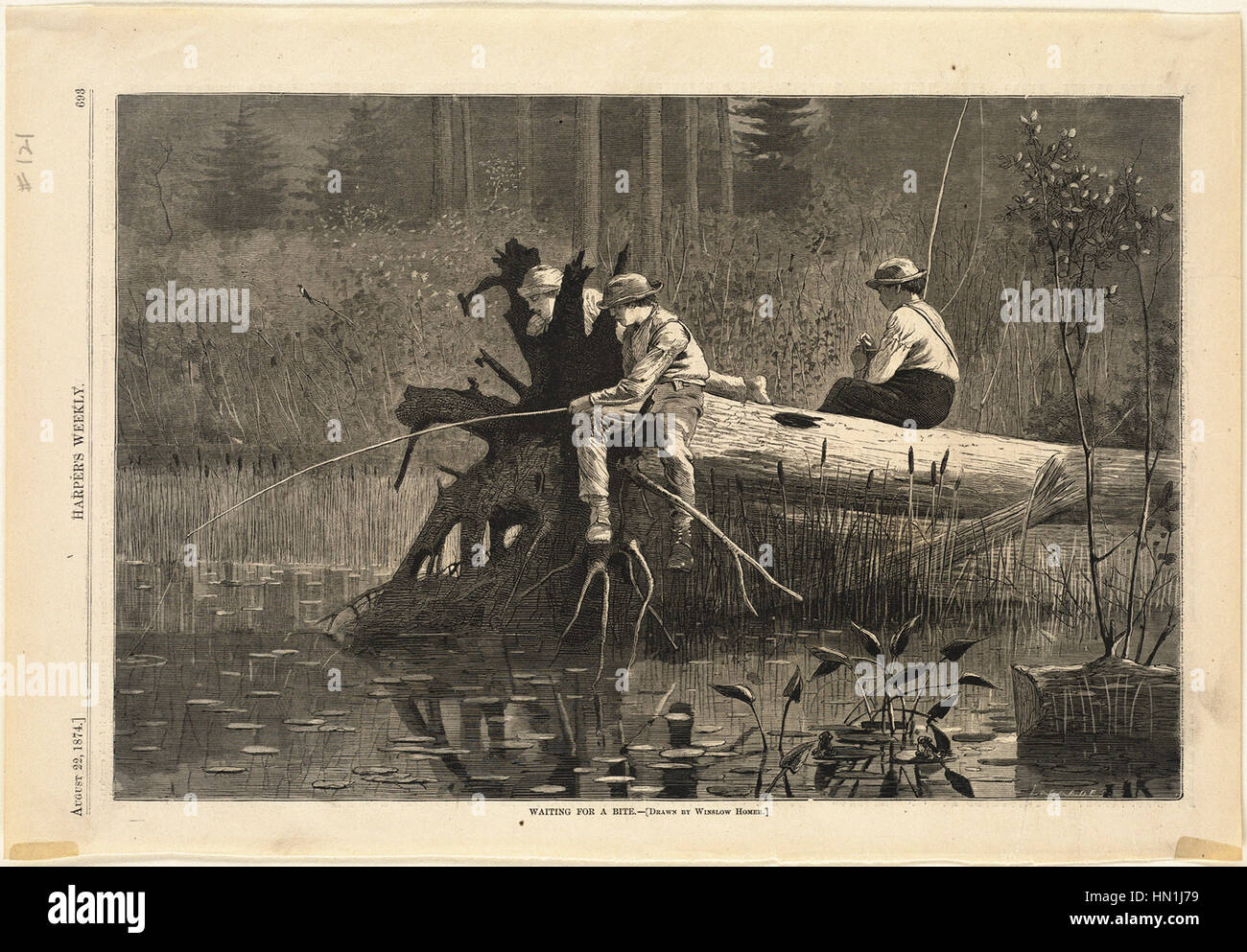 Winslow Homer - Waiting for a bite Stock Photo - Alamy